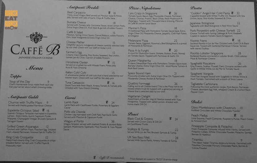 Caffe B, Club Street: New Location, New Chef, Itameshi Better Than ...